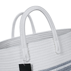 Hiromi Cotton Rope Basket - Decorative White Storage Bins for Room Organization - Firm Woven Hamper for Laundry - Toys, Towel, Cushion, Throw Pillow, Blanket Holder with Durable Handles - 20in x 26