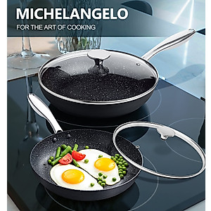 MICHELANGELO Hard Anodized Frying Pans Nonstick with Lid, 9.5" & 11" Nonstick Frying Pan Set with Lids, Frying Pans for Cooking, Nonstick Skillet Sets with Granite-derived Interior, 2 Pan Set