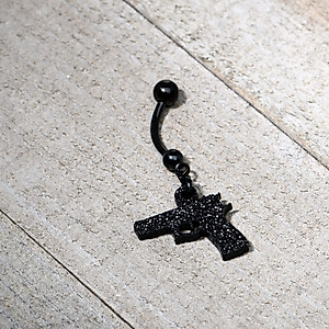 Body Candy Black Glitter Gun Dangle Belly Button Ring