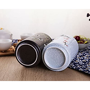 WHJY 10oz Transitional Chinese/Japanese style Handle-less Ceramic Tea cups teacup, Flora Pattern Set of 2