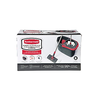 Rubbermaid Microfiber Flat Spin Mop Floor Cleaning System with Wringer Bucket, Red, Flat Floor Mop for Hardwood/Laminate/Vinyl/Tile/Stone Floors