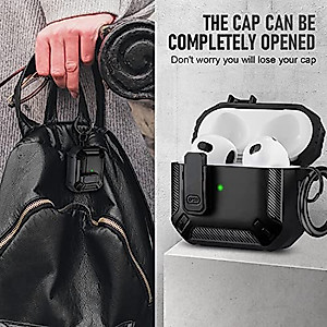 Youskin Airpod 3rd Generation Case 2021 Secure Lock Clip Case, Carbon Fiber Military Armor Series Full-Body Rugged Hard Shell Airpod 3 Case for Men Women with Keychain Carabiner,Black