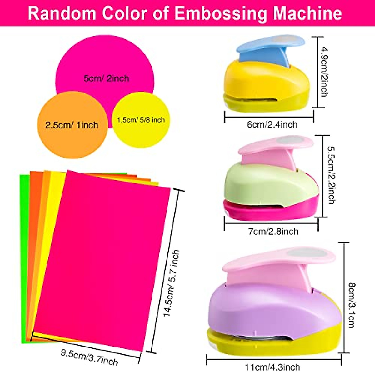 3 Pack Craft Circle Punch 2 Inch 1 Inch 5/8 Inch Paper Punchers with Craft Sticker Paper, Scrapbook Craft Paper Punch Circle Cutter for Making Crafts Scrapbooking Kid DIY Paper Craft