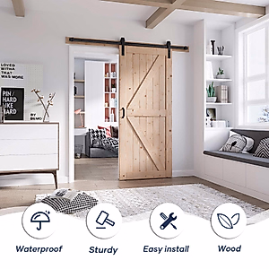 FREDBECK 42in x 84in Wood Barn Door with 7FT Barn Door Hardware Kit Included K Shape Solid Spruce Wood Panel Need to Assembly