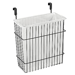 mDesign Steel Metal Wire Hanging Over Door Kitchen Storage Organizer Basket/Trash Can - Cabinet Door Holder Bins for Bags, Tin Foil, Wax Paper, Cling Wrap - Concerto Collection, 2 Pack, Matte Black