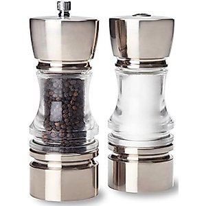 Olde Thompson 7" Brushed Nickel Salt Shaker & Pepper Mill Set, Adjustable Pepper Grinder