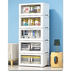 Radefasun Foldable Storage Bins with Lid and Clear Door and Weels Plastic Collapsible Storage Box Portable Stackable Grocery Toys Books Container Folding Storage Crate for Home or Car Trunk