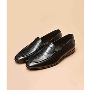 GIFENNSE Men's Dress Shoes Slip-On Loafers Leather Formal Shoes 10US Black