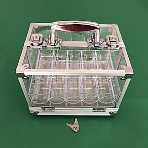 Yuanhe 600 Chip Clear Acrylic Poker Chip Locking Carrier-Includes 6 Chip Racks
