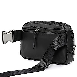 ODODOS Mini Belt Bag with Adjustable Strap, Vegan Leather Fanny Pack Small Waist Pouch for Workout Running Traveling Hiking, Matt Black