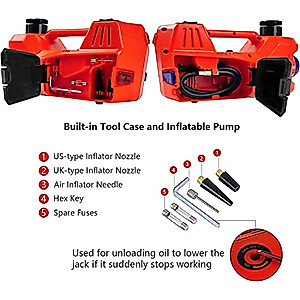 FEANISIFEI Hydraulic Electric Car Jack Kit 5 Ton 12 V with Impact Wrench Power, Built-in Inflator, LED Light, Portable Floor Gata para Set for Vehicle Truck SUV Automatic Lift Change Tire Repair Red