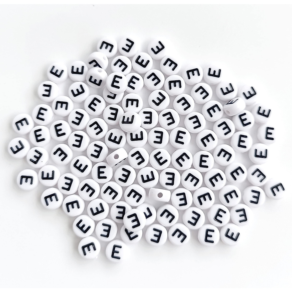 Bxwoum 100PCS Letter Beads 4X7mm Acrylic Alphabet Beads for Jewelry Making White Round Vowel Letter E Beads for Bracelets Making Necklaces DIY