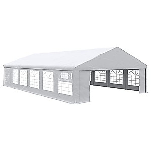 Outsunny 23' x 39' Party Tent & Carport, Large Outdoor Canopy Tent with Removable Sidewalls, 2 Doors and Windows, White Tents for Parties, Wedding, Events, BBQ Grill