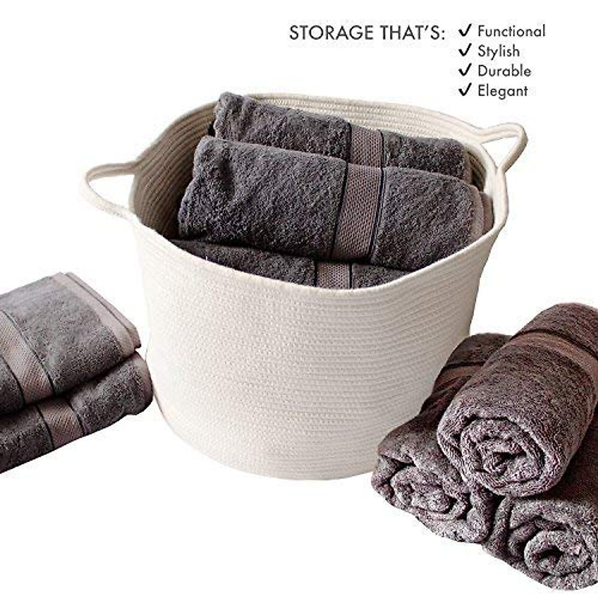Cotton Rope Storage Baskets 23.6"x17.7"x13.8'' Extra Large Boho Blanket Basket Living Room Woven Toy Storage Bin for Blankets Tall Laundry Hamper Baby Nursery Hampers