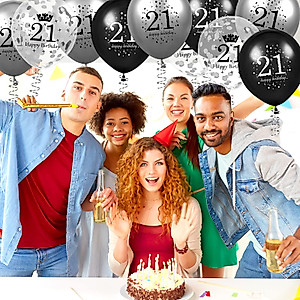 21st Birthday Balloons Decorations 15pcs Black Silver Happy 21st Birthday Party Latex Confetti Balloons for Men Women Boys Girls 21st Anniversary Happy Birthday Party Decor Supplies 12 inches