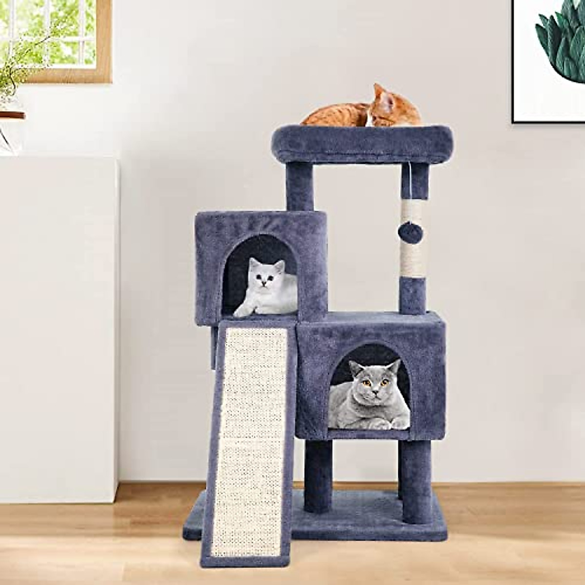 BestPet 36 inches Cat Tree for Indoor Cats Cat Tower with Scratching Posts Multi-Level Cat Furniture Condo with Ramp, Perch Spacious Cat Cave & Funny Toys for Kittens House,Dark Grey