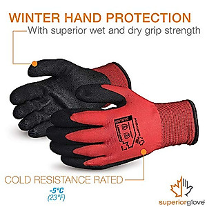 Superior Glove Winter Work Gloves - Fleece-Lined with Black Tight Grip Palms (Cold Temperatures) Freezer Gloves - SNTAPVC - Size Large