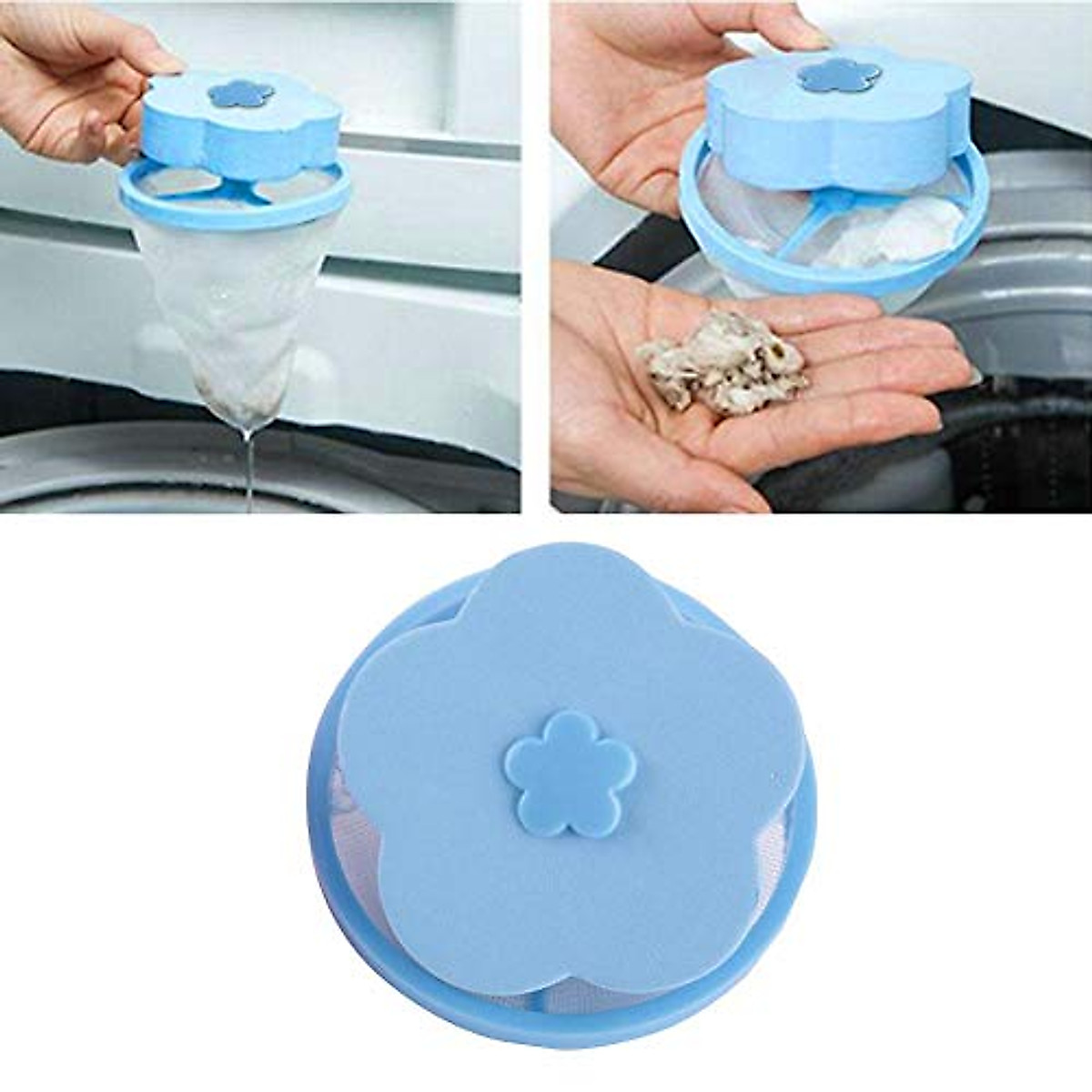 Strnek Washing Machine Blossom-Shape Flower Washing Machine Hair Removal Laundry Ball Floating Filter Mesh Bag(Blue)