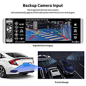 Car Radio Single Din with Apple Carplay Android Auto, 5.1 Inch IPS Touch Screen Car Stereo Support Bluetooth FM Mirror Link SWC Voice Assistant AUX-in USB TF Card Port with Backup Camera