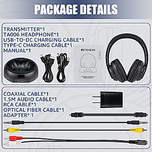 Retekess TA006 Wireless TV Headphones for Seniors,Wireless Headphones for TV,Power Display,No Lip-Sync Delay,Support Optical,Coaxial,AUX, RCA,TV Headphones with Charging Dock (Pack of 1)
