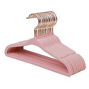 ManGotree Baby Velvet Hangers with 360° Swivel Rose Gold Hook, 10.95" Non-Slip Toddler Hangers, Ultra Thin Space Saving Children's Clothes Hanger, 15 Pack (Light Pink)