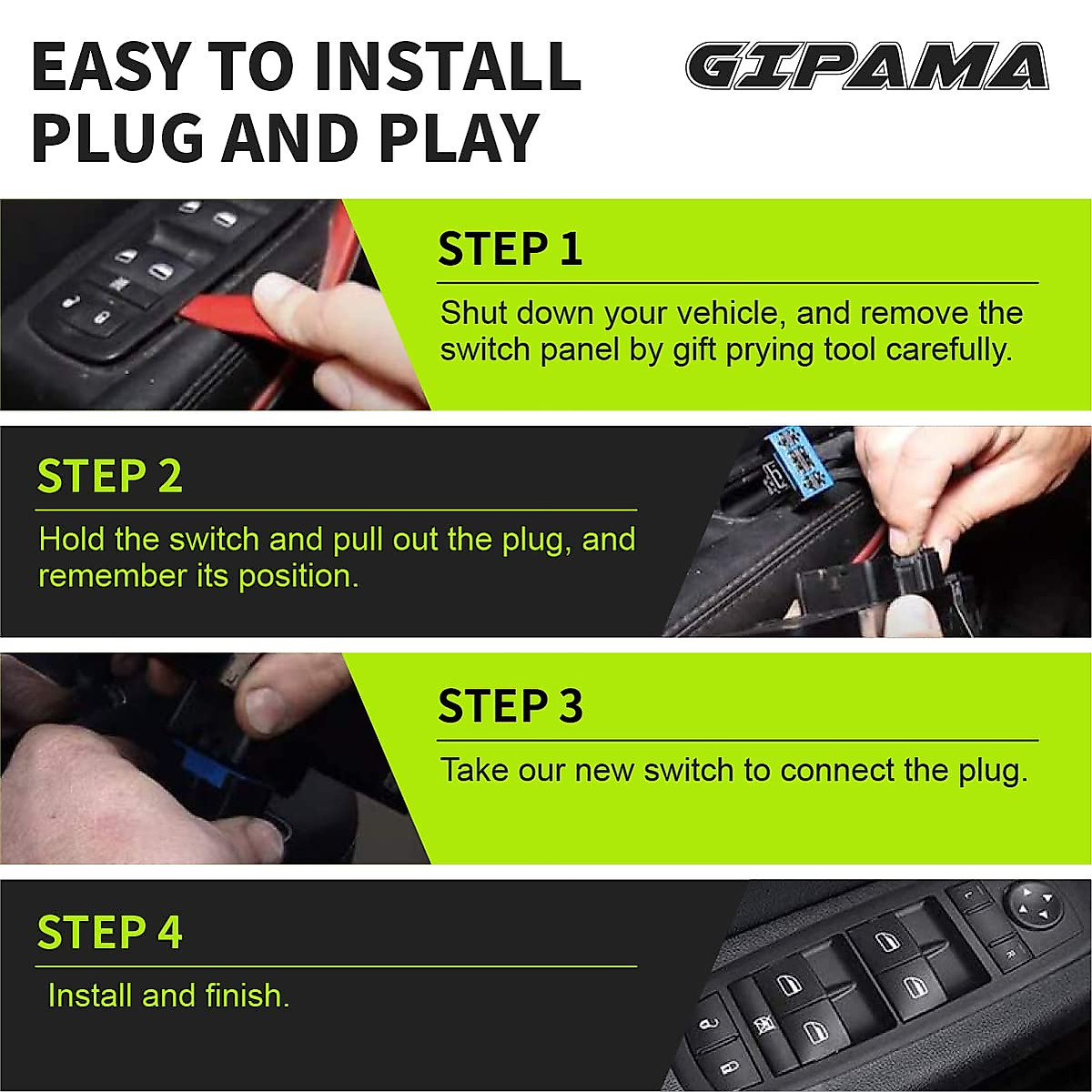 Gipama 901-486 Power Window Switch for 2011-2016 Dodge Journey, Replaces# 68084001AD, 68084001AC, 68084001AB,8+13 PINS（Driver Side