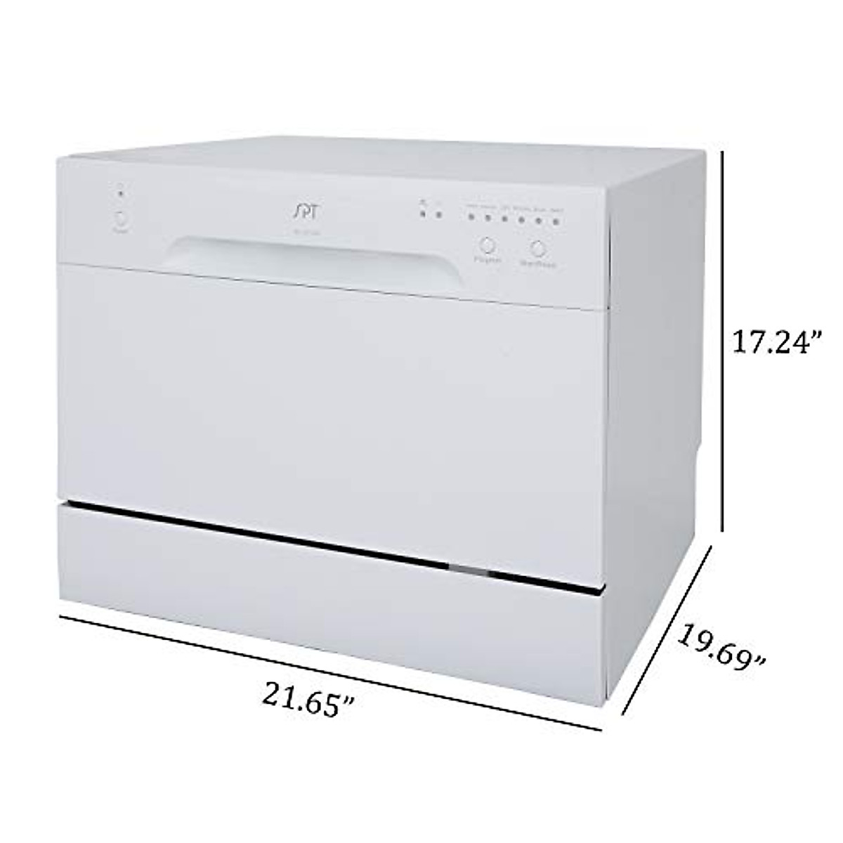 SPT SD-2213W ENERGY STAR Compact Countertop Dishwasher - Portable Dishwasher with Stainless Steel Interior and 6 Place Settings Rack Silverware Basket for Apartment Office And Home Kitchen, White
