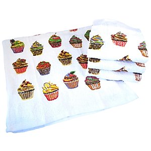 CapesTreasures Pattern Kitchen Dish Towels - Pack of 4 (Cup Cakes)