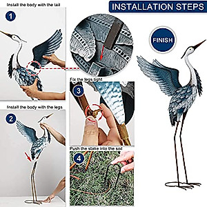 TERESA'S COLLECTIONS 3 Metal Blue Heron Garden Statues, Cranes Decor Animal Family Bird Art Lawn Ornaments for Outdoor Patio Yard Outside Decorations