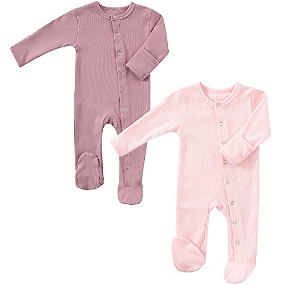 KISBINI Baby Footed Pajamas with Mitten Cuffs Unisex Cotton Snap-up Romper Jumpsuit Sleep and Play 0-12 Months Footies