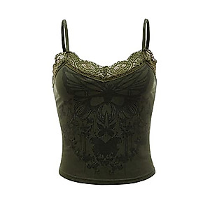 SOLY HUX Women's Y2k Gothic Lace Trim Cami Crop Top Sleeveless Sexy Tank Tops Camisole Clubwear Outfit Solid Green L