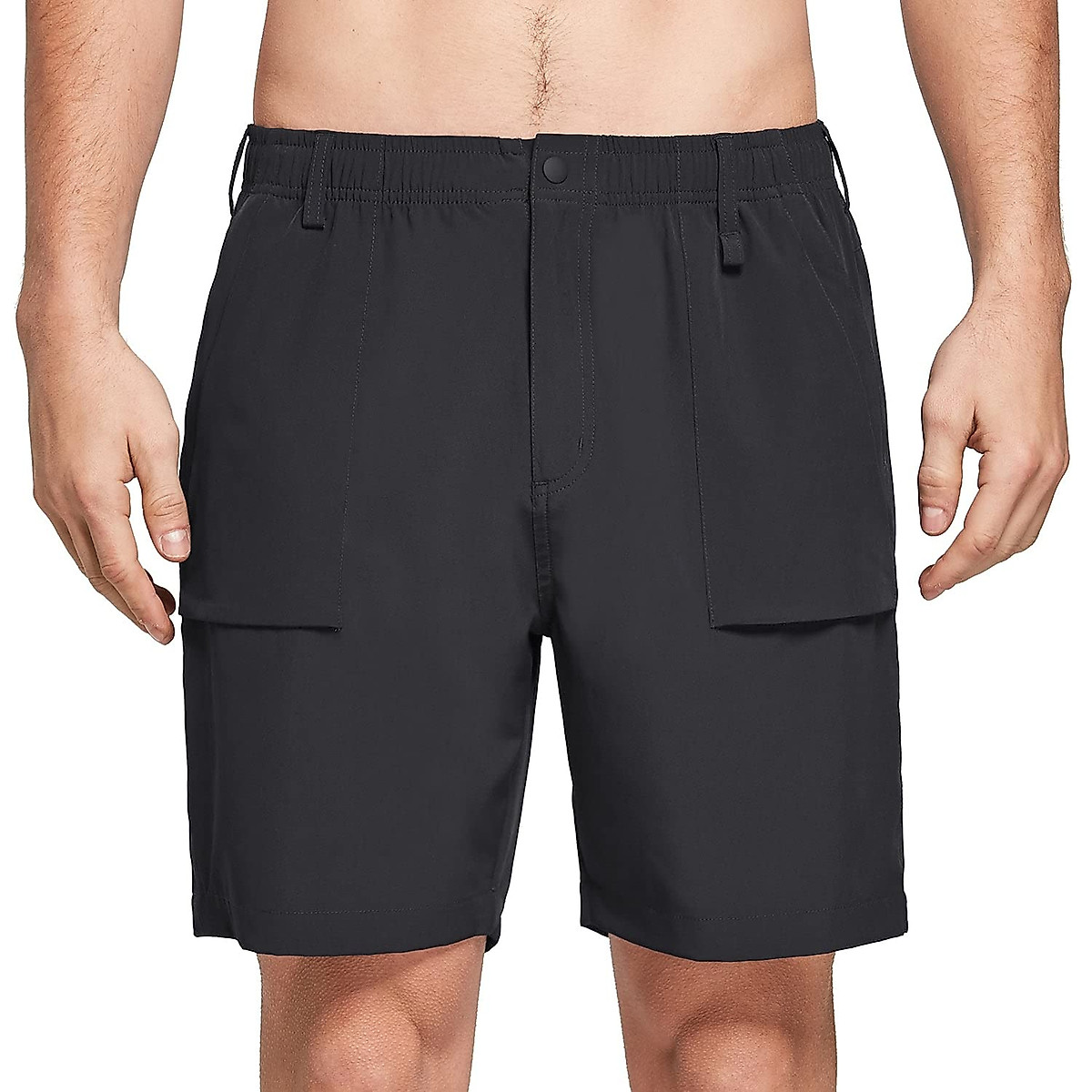 baleaf Men's 7" Casual Shorts for Summer Elastic Waist Quick Dry Lightweight Short with Cargo Hiking Fishing Black Size XL