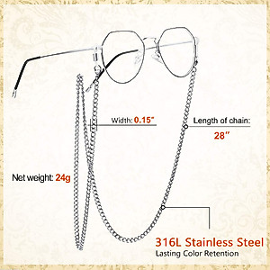 Glasses Chain for Men 28" Stainless Cuban Chain Eye Glasses Chains for Women