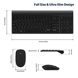 2.4G Wireless Keyboard and Mouse Ultra Slim Full Size Keyboard with Numeric Keypad Compact Keyboard for Computer/Desktop/PC/Laptop (Black)