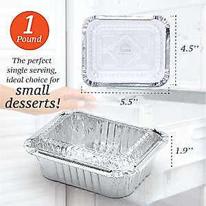Spare Essentials 1 Lb Aluminum Pans with Lids (55 Pack) Disposable Baking Foil Containers, Takeout Food Storage, Freezer - Mini Foil Pans with Clear Lids for Restaurants & Catering - Size 5.5x4.5x1.9