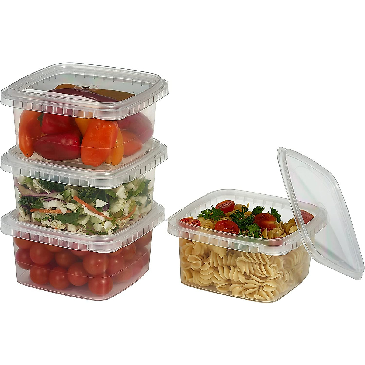 Decony Plastic Deli Containers with Lids 8 Oz- 25 Pack Square Clear Plastic Containers- Tamper-Proof BPA-Free Take Away Food Containers- Space Saver, Airtight, Freezer Safe Meal Prep Containers