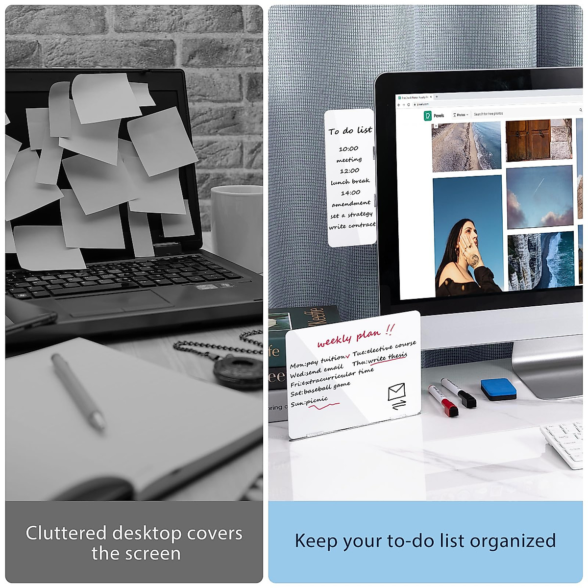 ARCOBIS Acrylic Dry Erase White Board with Side Magnets, 3 Pcs Magnetic Memo Whiteboard with 2 Markers and 1 Eraser, Removable to-Do List Board for Computer Monitor, Refrigerator, Desk
