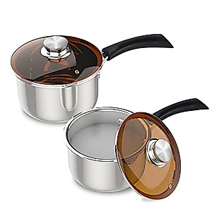 Kerykwan Stainless Steel Saucepan Set with Glass Lid 1.5 Quart&2 Quart Sauce Pan Pot with Cover Restaurant Nonstick Milk Soup Pan for Kitchen Home Restaurant (1.5 Quart+2 Quart)