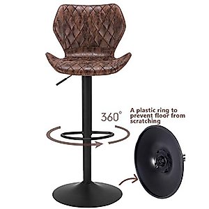 SUPERJARE Adjustable Bar Stools Set of 2, Rustic Swivel Barstools with Back, Modern Counter Height Chairs for Pub Kitchen, Retro Brown