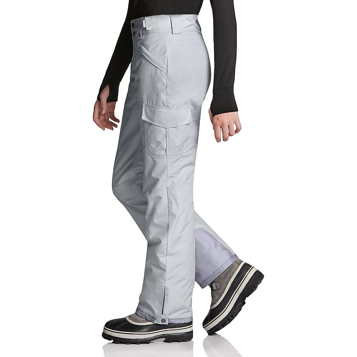 TSLA Women's Winter Snow Pants, Waterproof Insulated Ski Pants, Ripstop Snowboard Bottoms, Cargo Snow Pants Steel, Small