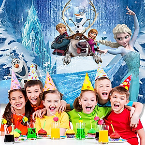 Frozen Backdrop,7x5FT Frozen Theme Happy Birthday Backdrop for Girls Elsa Princess Background Frozen Photography Background Party Supplies Blue