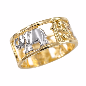 High Polish 10k Two-Tone White and Yellow Gold Open Design Lucky Ring (Size 10.25)