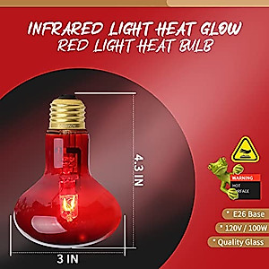 AOMRYOM 100W 2 Pack Infrared Heat Lamp Bulb Red Light Heat Bulbs for Pet Lizards Bearded Dragons Chameleons Snakes Reptiles & Amphibians