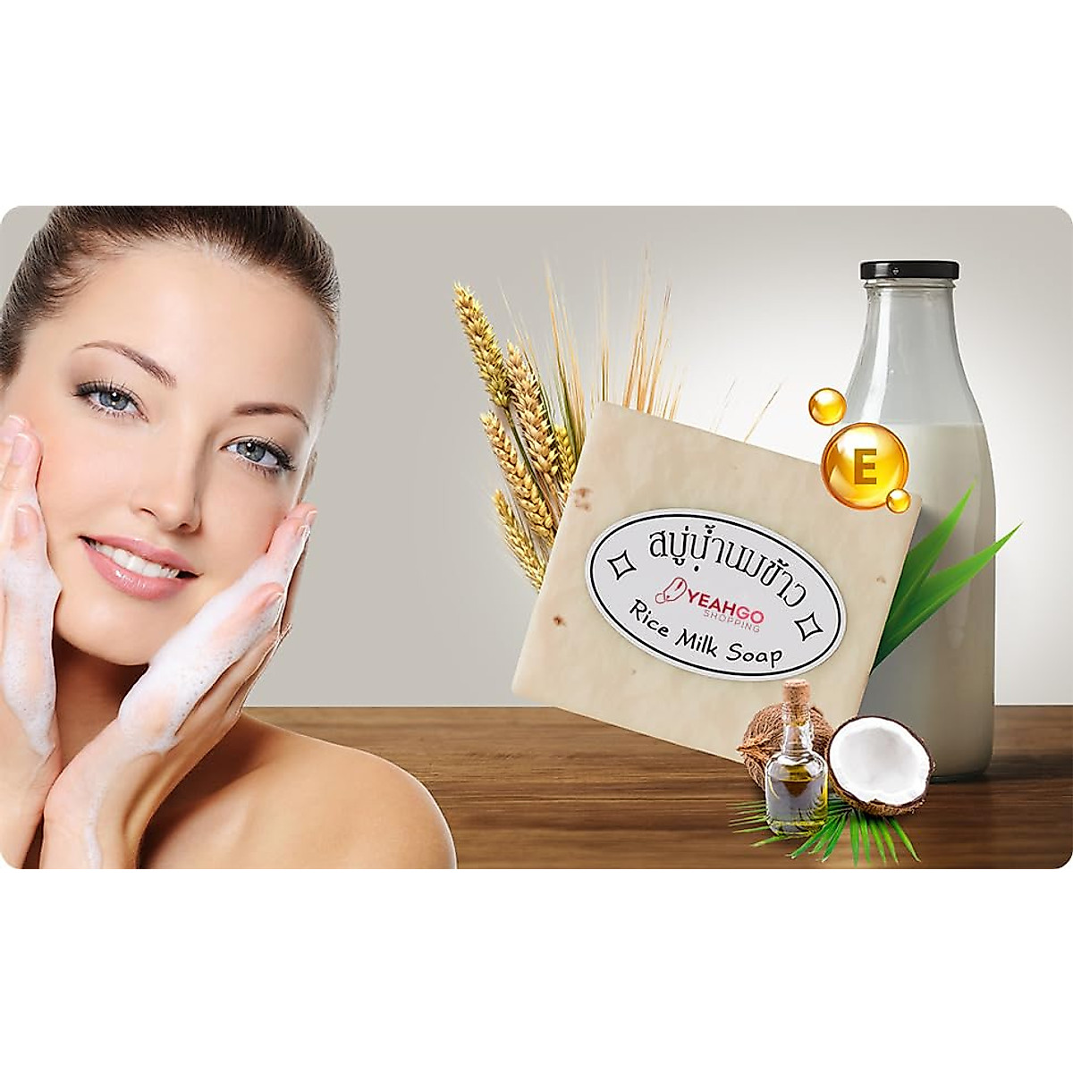 Yeahgoshopping Original Rice Milk Soap Bar Thailand Jasmine Natural Soap 60 - 65 Grams Handmade Gluta Collagen Douro Jabon Douro Real Fuentes Pourres Grade White Moisturizing Organic Soap For Men Women Hand Soap, Body Bath Soap, Face Soap | Contain Coconu