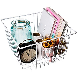 Freezer Basket Organizer, Refrigerator Metal Wire Storage Divider, Household Container Bins with Handles for Kitchen, Pantry, Cabinet, Closets - Pearl White (6, 11in x 10in x 5.5in)