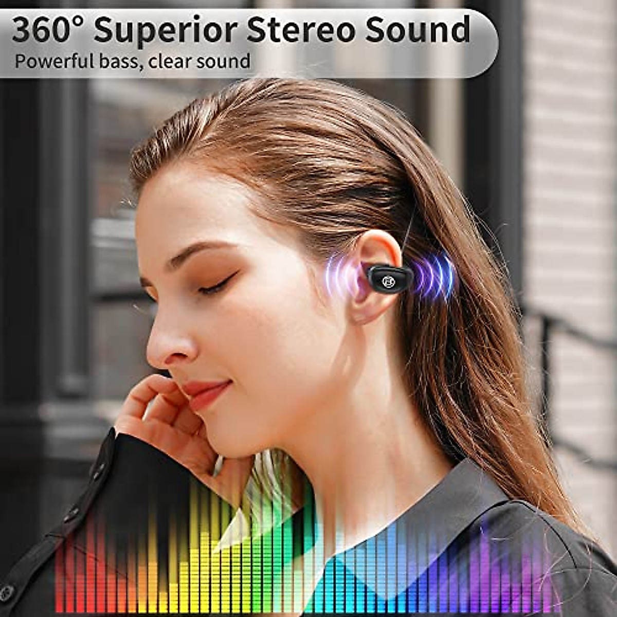 BUGANI Bluetooth Headphones, Open Ear Wireless Bluetooth 5.3 Headphones, Open Ear Clip Earbuds with Stereo Sound, 30H Playtime, Built-in Mic for Clear Calls, Waterproof Headphones for Sport Running