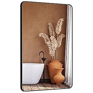 SNUGACE Black Metal Framed Mirror Rectangle Wall Mount Bathroom Vanity Mirror, 24” X 36”