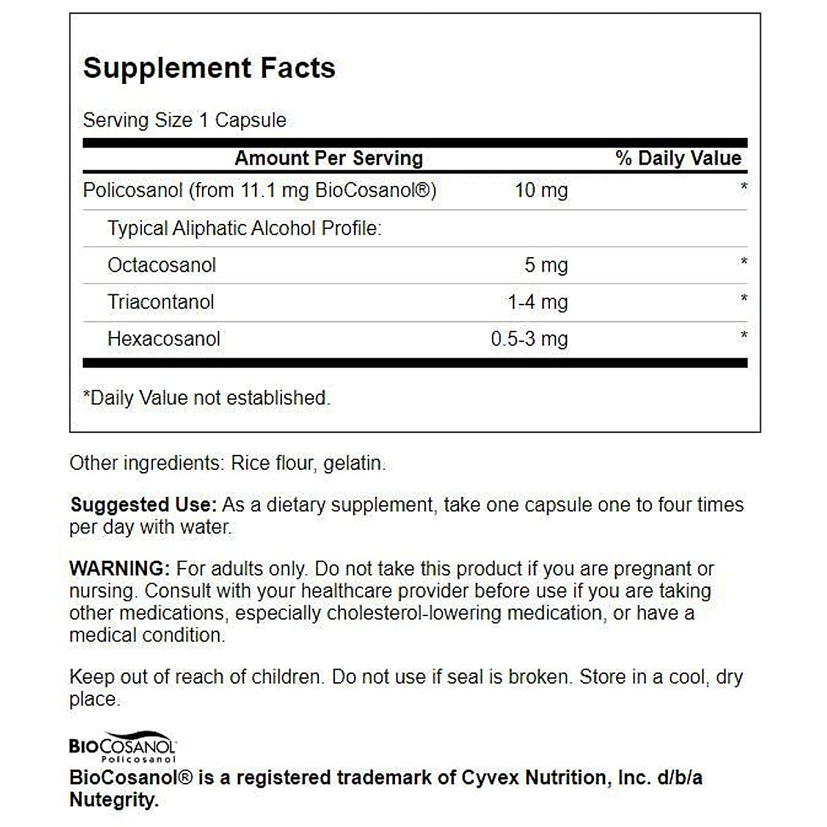 Swanson Policosanol 10 Milligrams 60 Capsules (2 Pack)