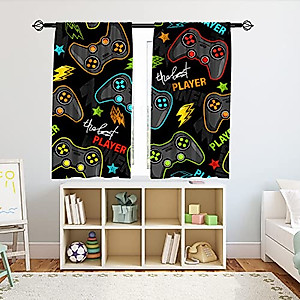 YUANZU Gaming Curtains Rod Pocket Boys Kids Gamer Gamepad Abstract Video Game Player Joystick Print Pattern Window Drapes for Man Teen Youth Nursery Baby Bedroom Playroom W42 x L63 Inch 2 Panels