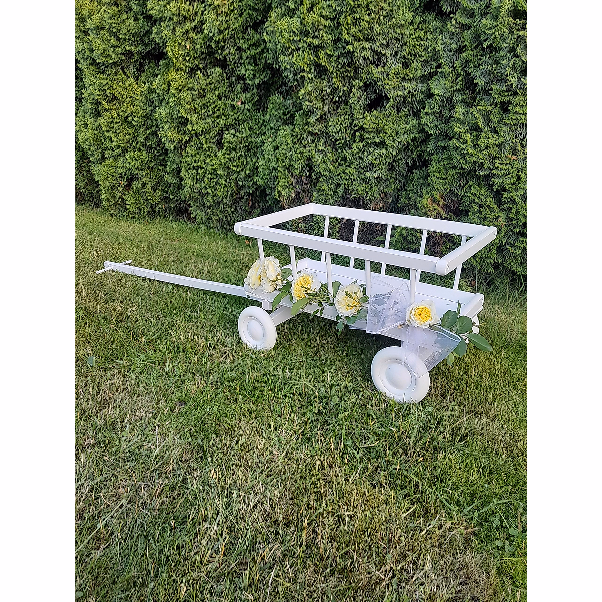Premium Wooden Wagon JAS - Safe and Beautiful | Ideal for Weddings and Flower Girls | Color: White Fluff + seat Belt| Wheels: Rubber